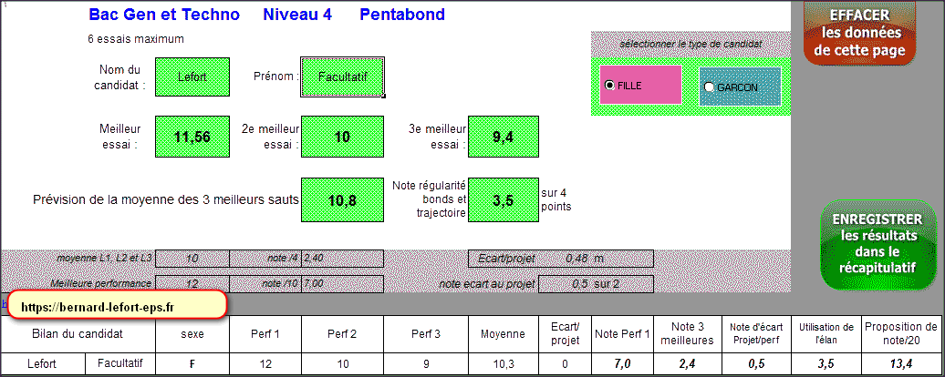 EXCEL pour l'éducation physique et sportive et le sport
